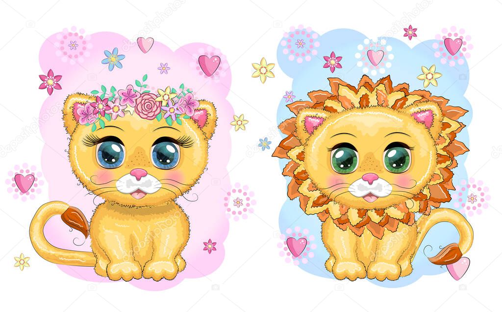 Lindo León Dibujos Animados Leona Con Grandes Ojos Estilo Brillante ...