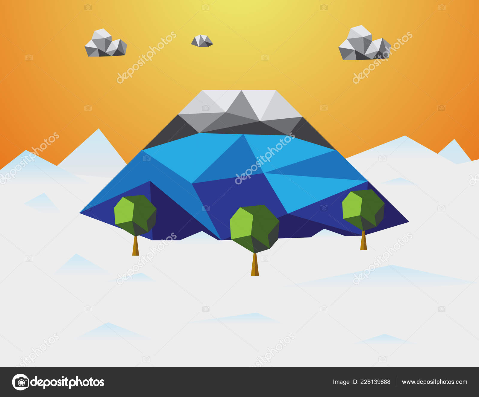 Mountain Winter Low Poly Background Mountain Cloud Trees Component ...