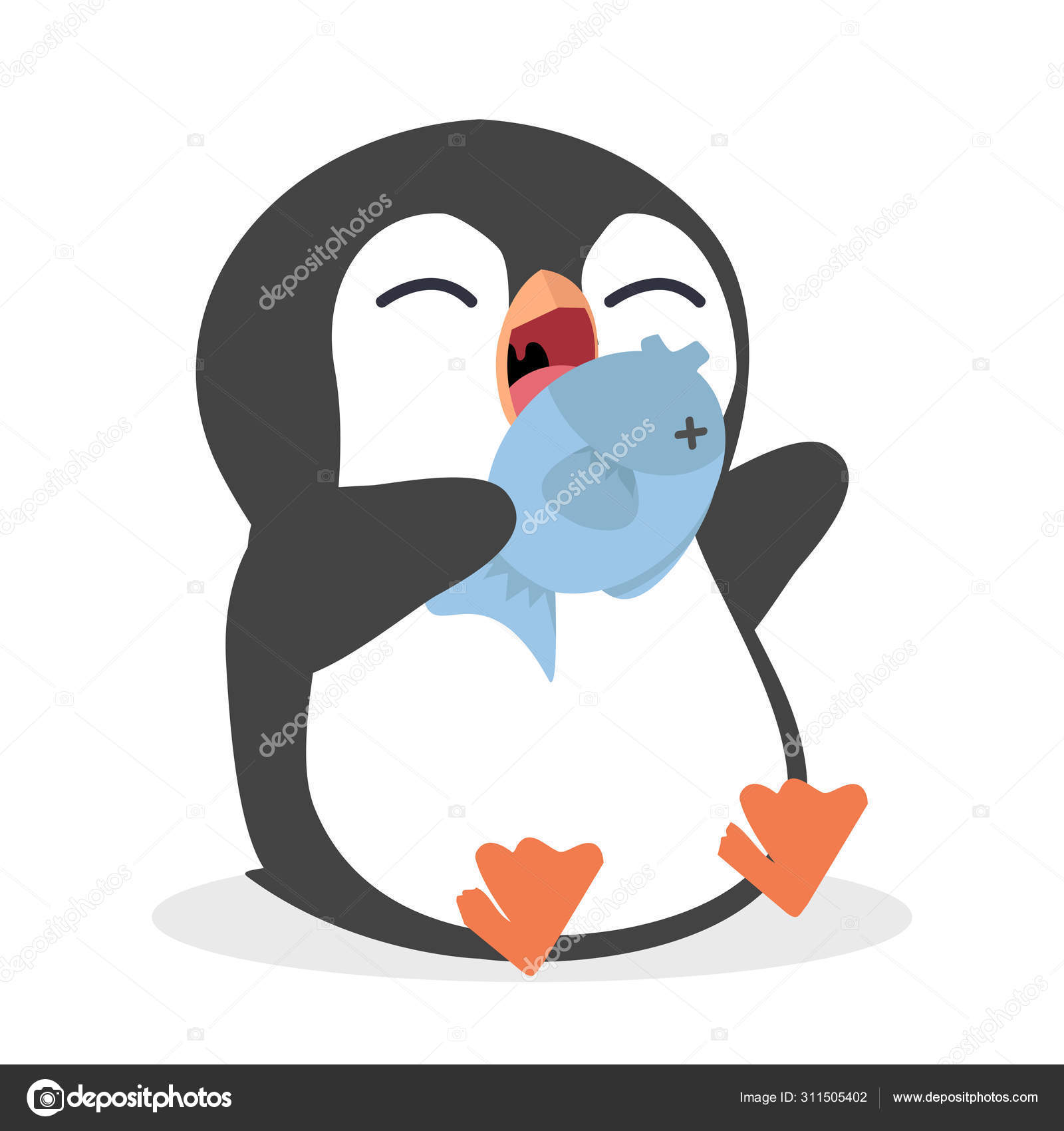 Cute Penguin Eating Fish Vector Stock Vector Image by ©focus_bell ...