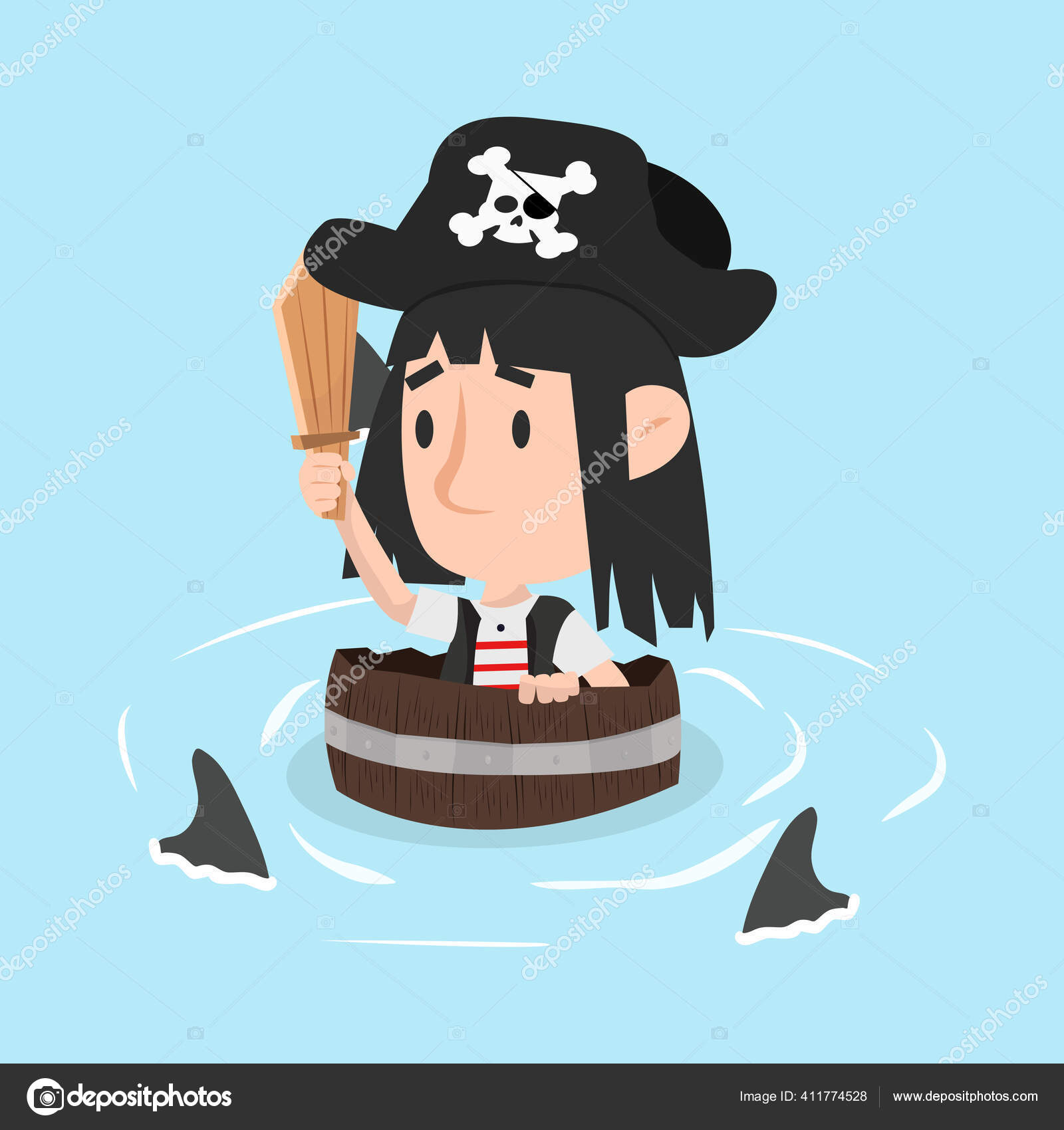 Kid Pirate Sword Fin Sharks Stock Illustration by ©focus_bell@hotmail ...