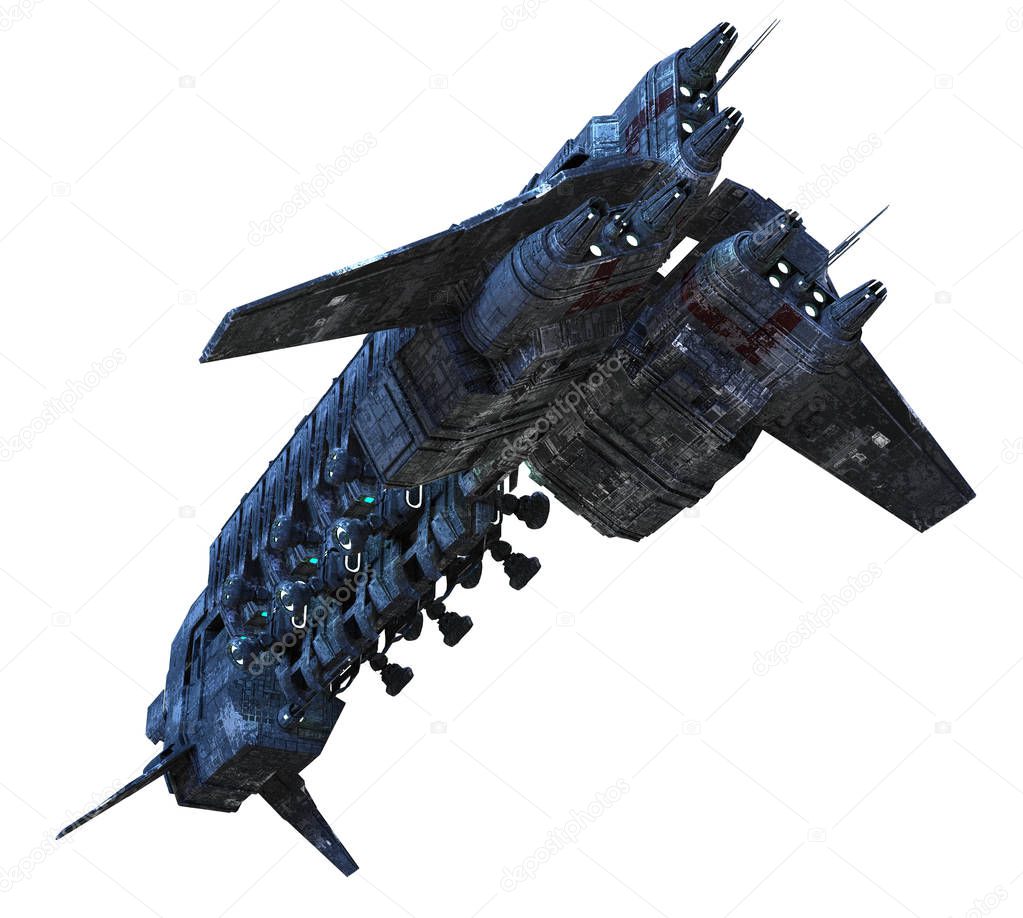 Nave espacial de fantasía representada en 3D sobre fondo blanco ...