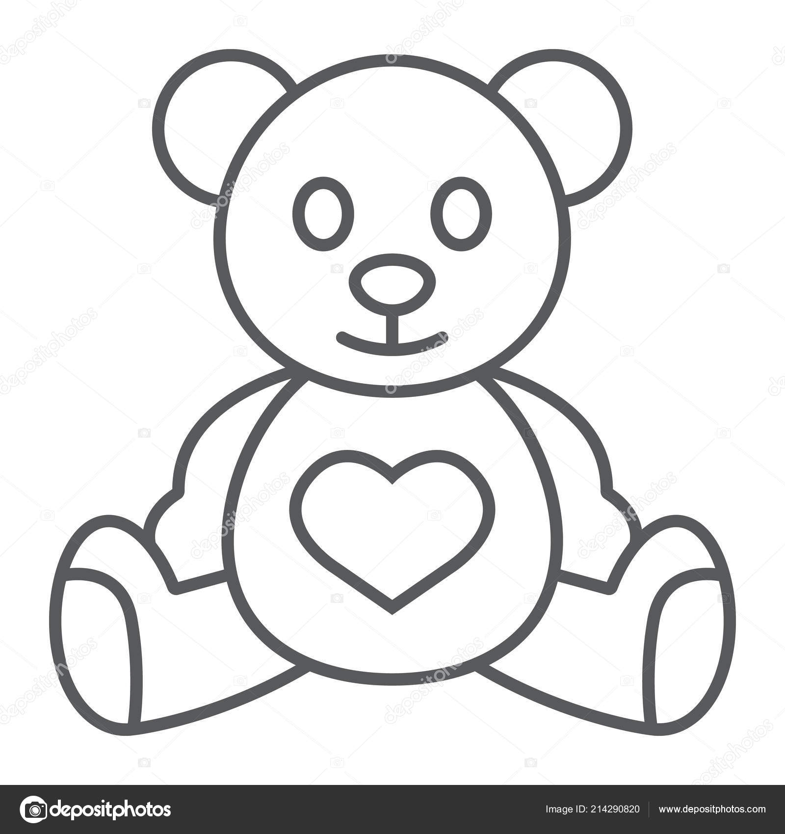 Teddy bear thin line icon, child and toy, animal sign, vector graphics ...