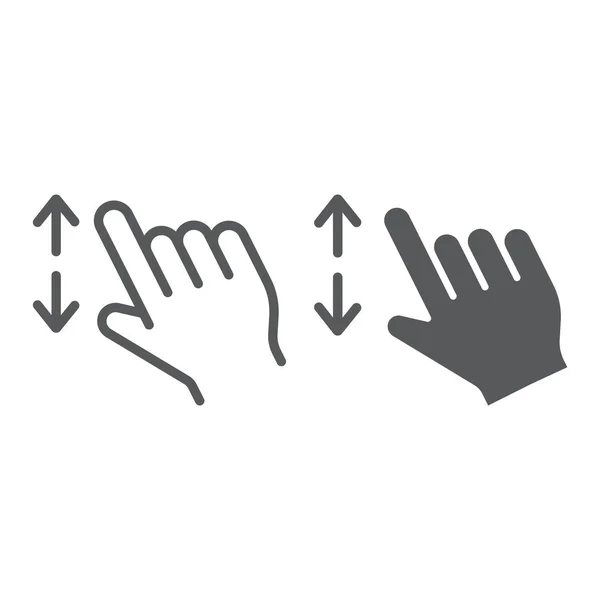 Two finger vertical scroll line and glyph icon, gesture and hand, press ...