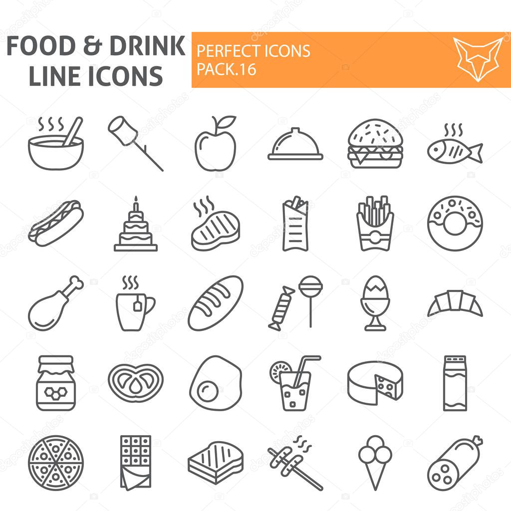 Conjunto de iconos de línea de alimentos y bebidas, colección de ...