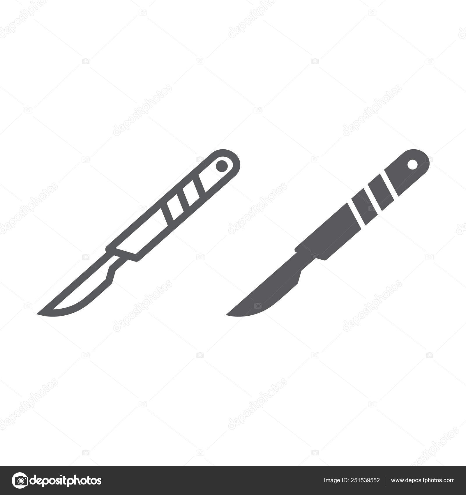 手术刀线和字形图标, 切割和外科医生, 医用刀片标志, 矢量图形, 在白色背景的线性图案.图库矢量图作者：© amin268 251539552