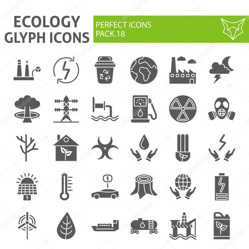 Conjunto de iconos de glifo ecológico, colección de símbolos ecológicos ...