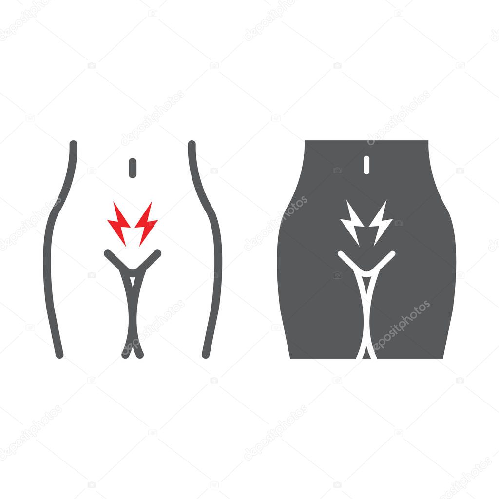Calambres Menstruales Línea De Dolor E Icono De Glifo Cuerpo Y Dolor