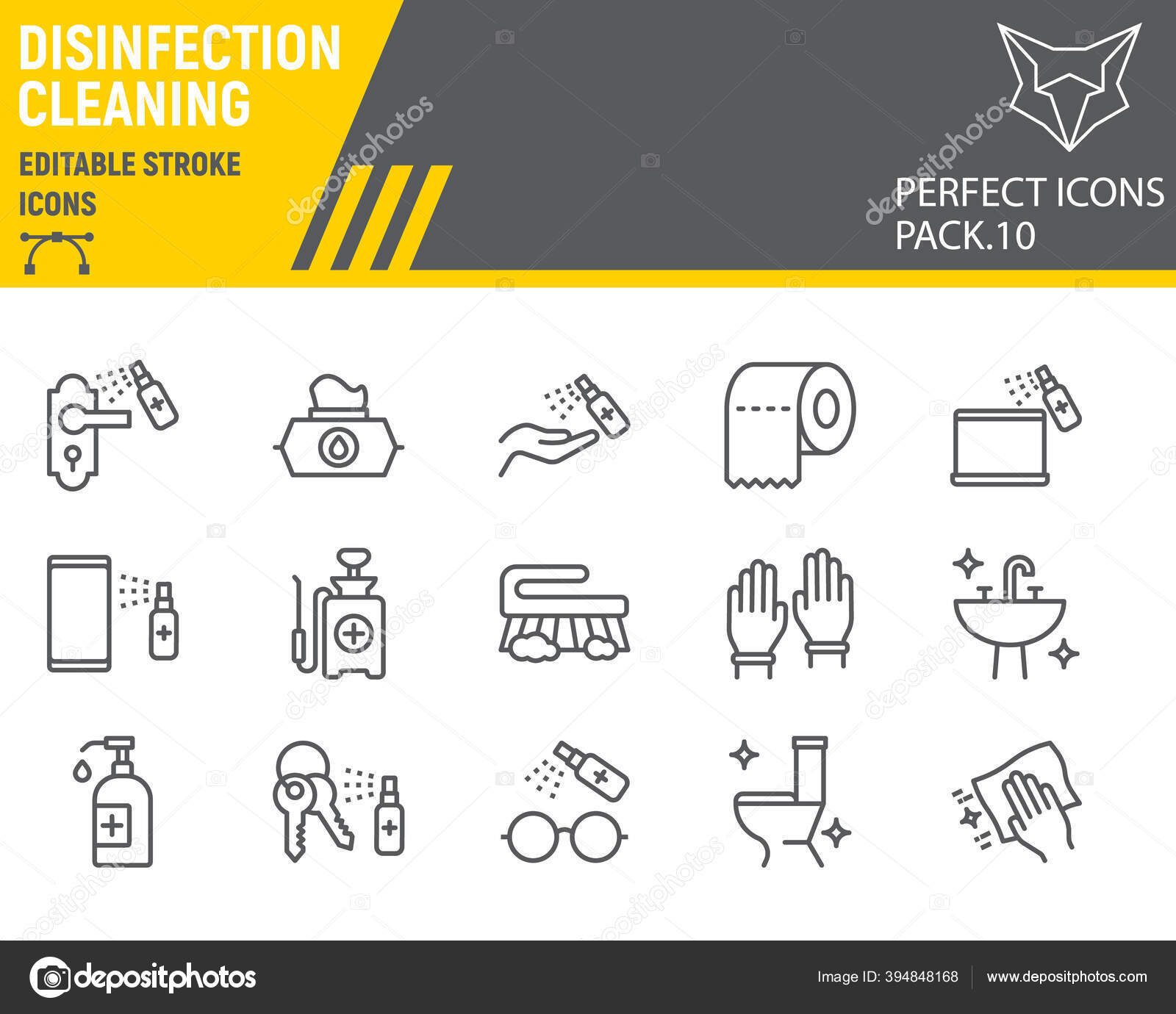 Disinfection line icon set, cleaning symbols collection, vector ...