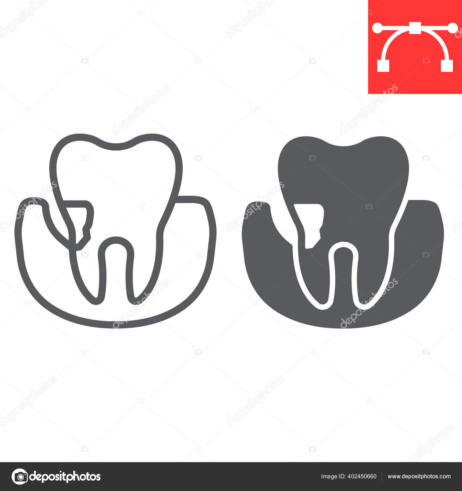 Periodontitis line and glyph icon, dental and stomatolgy, periodontal ...