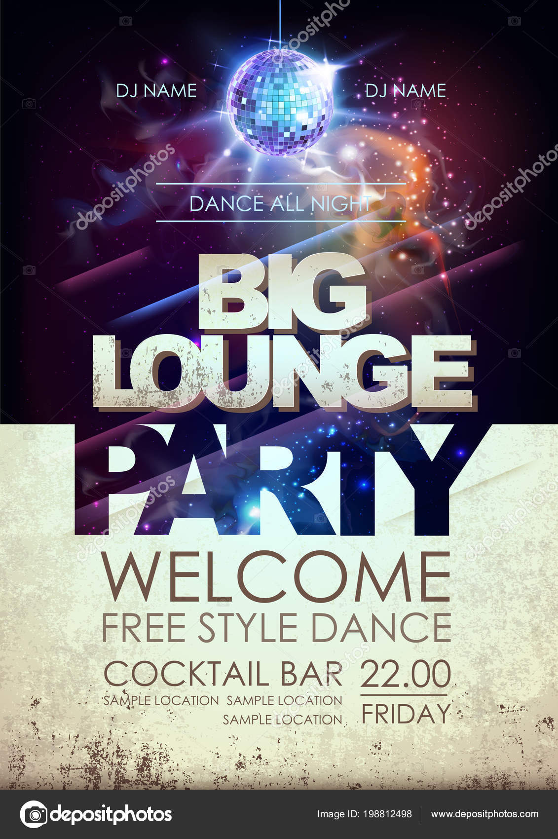Disco Ball Background Disco Big Lounge Party Poster Open Space Stock ...