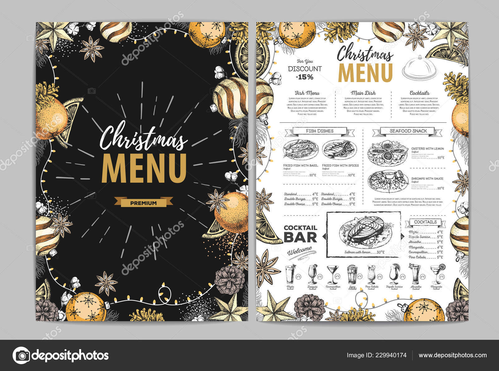 Hand Drawing Christmas Holiday Menu Design Restaurant Menu Stock Vector ...