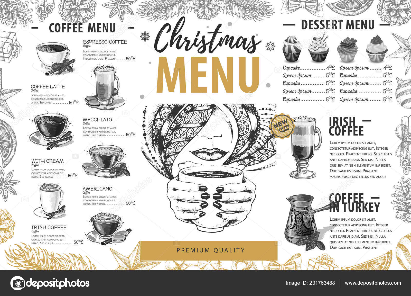Hand drawing Christmas holiday menu design. Restaurant menu Stock ...