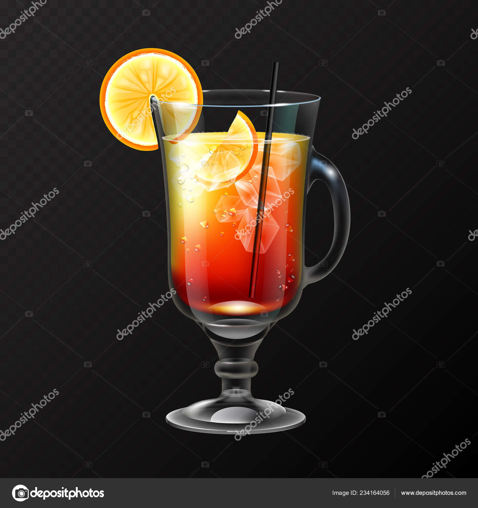 Realistic Cocktail Tequila Sunrise Glass Vector Illustration ...