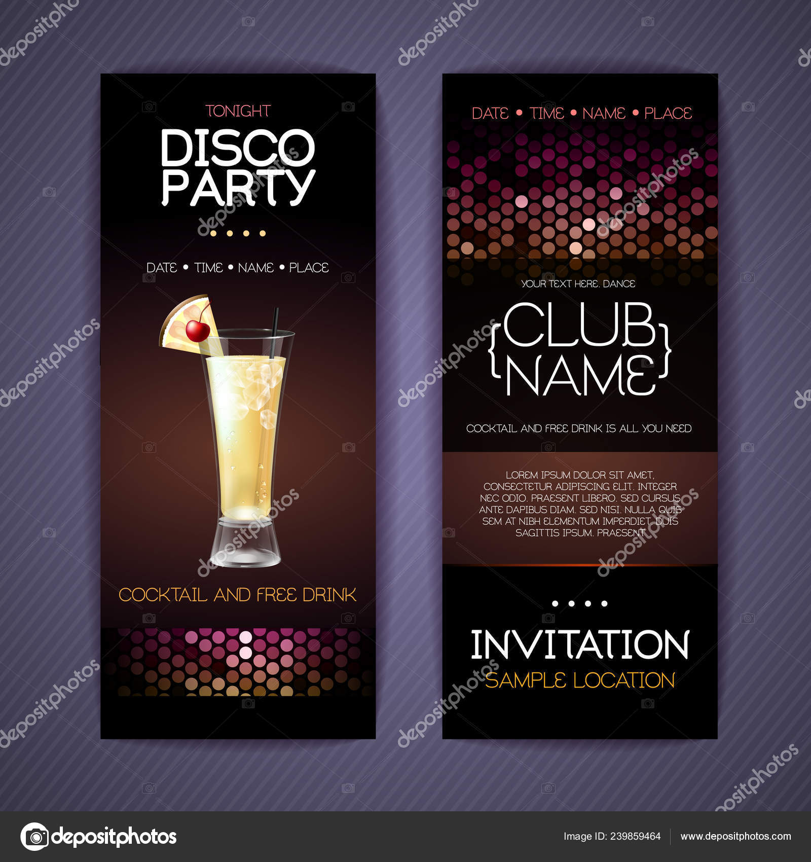 Disco Invitation Cocktail Party Document Template Design Stock Vector ...