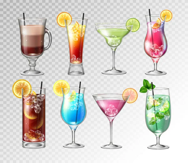 Set Realistic Cocktails Transparent Background Vector Illustration ...
