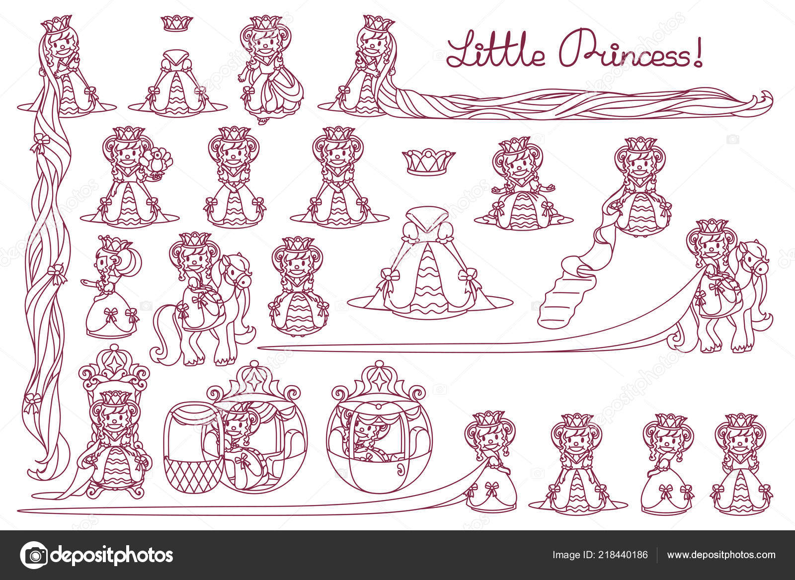Vector Little Princess Set Line Queen Collection Stock Vector Image by ...