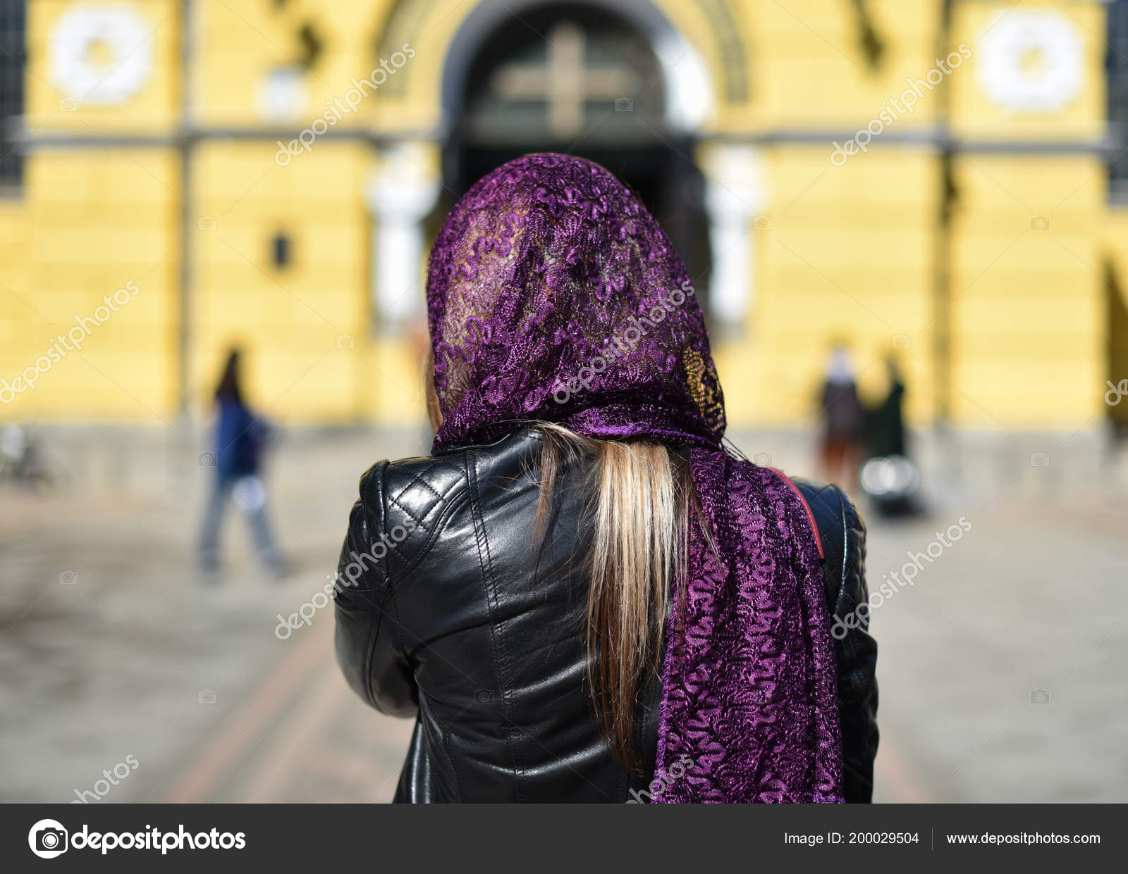 Woman Cross Oneself Background Christian Church — Stock Photo ...