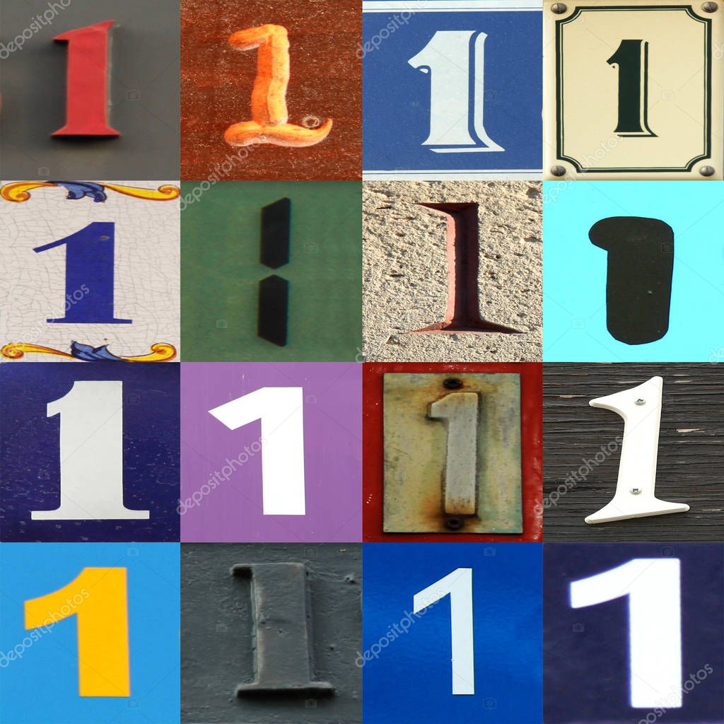 Colección de números 1 en diferentes colores y patrones como madera ...