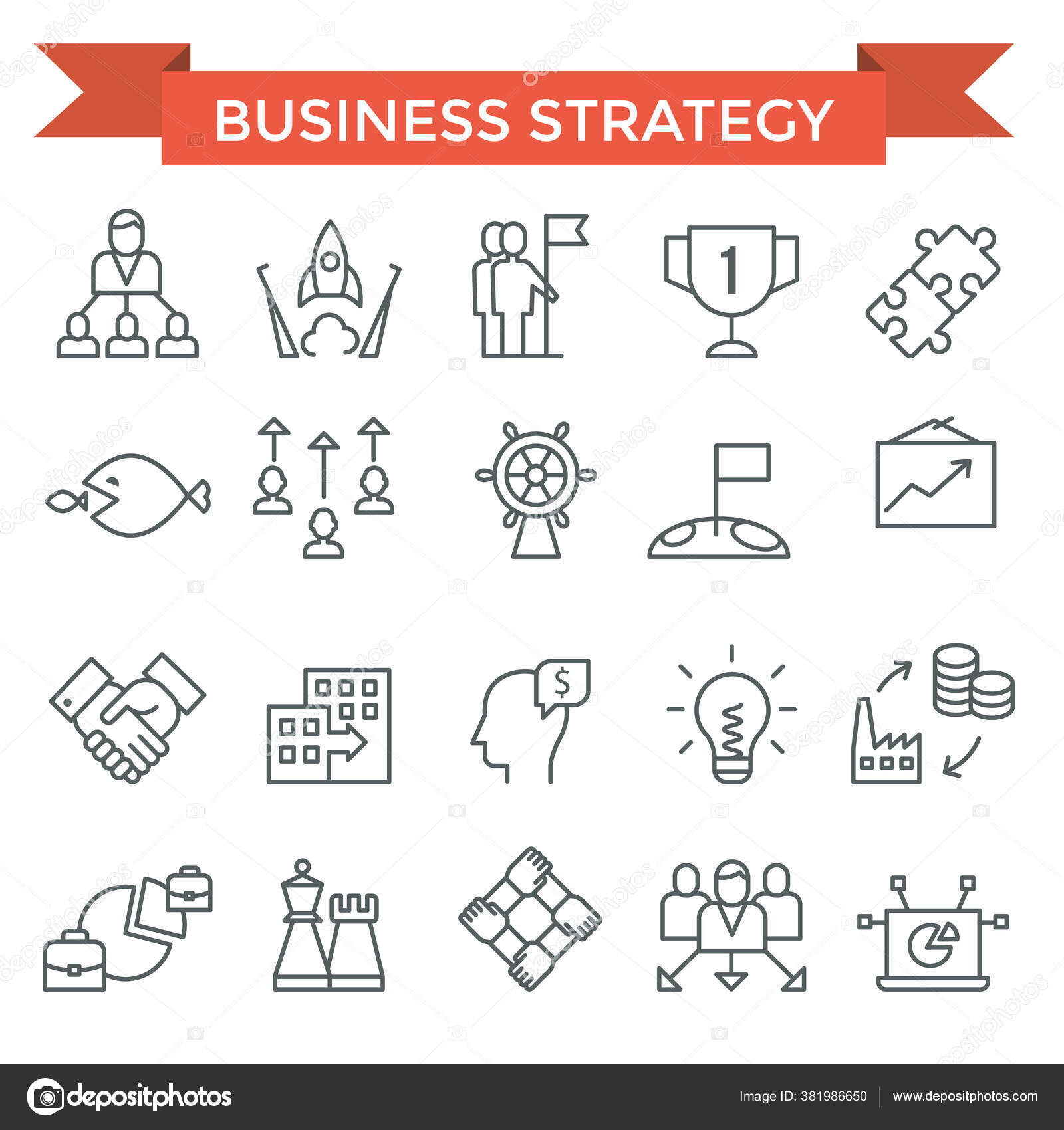 Business Strategy Icons Thin Line Flat Design Stock Vector Image by ...
