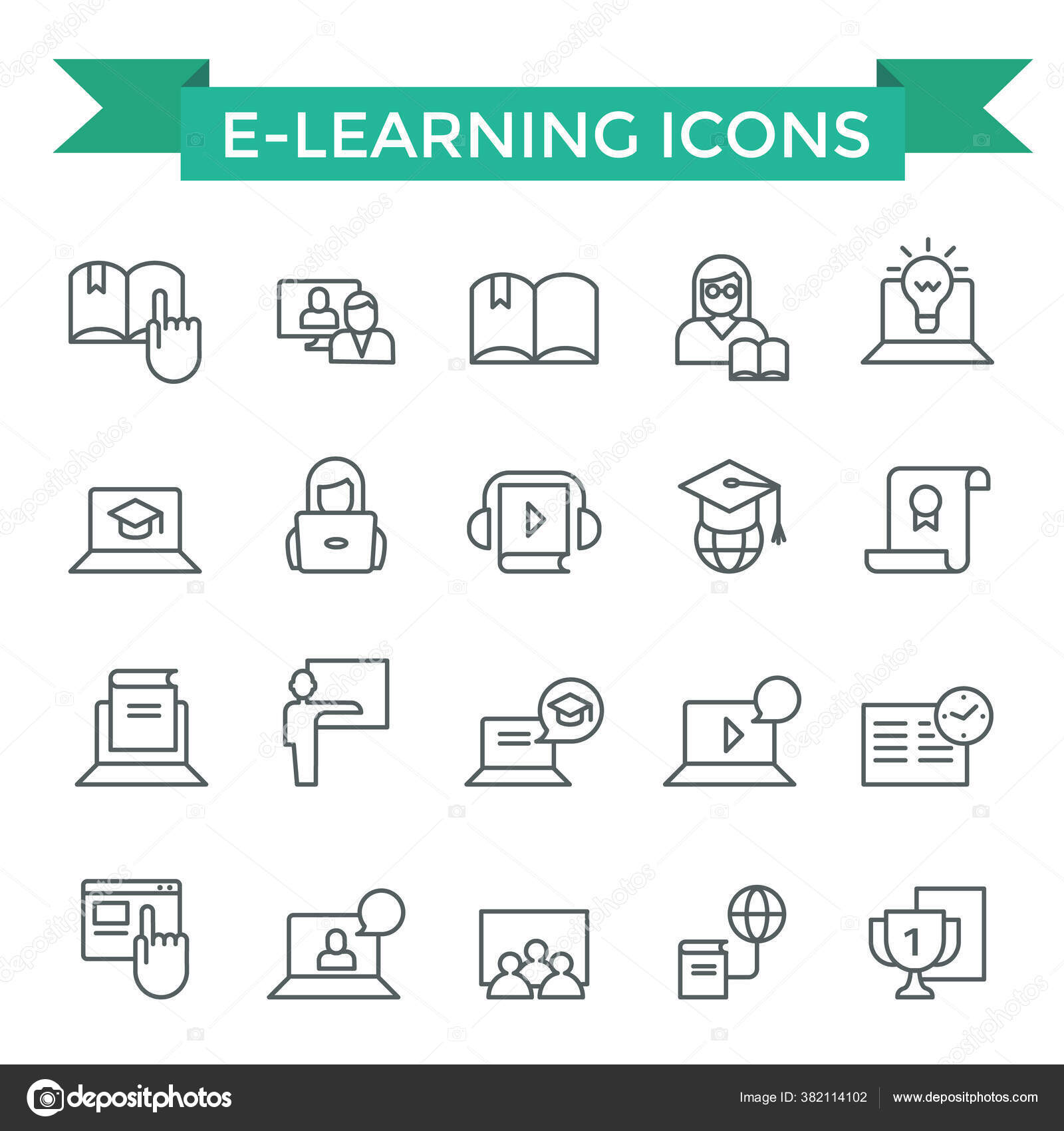 Learning Icons Thin Line Flat Design Stock Vector by ©colorlife 382114102