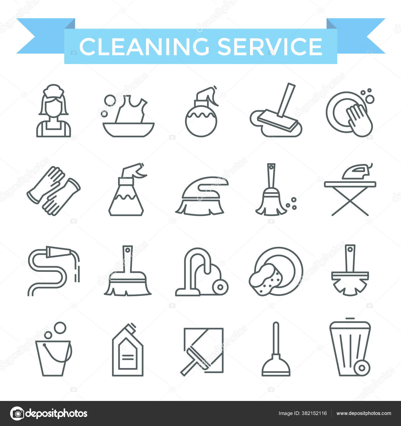 Cleaning Service Icons Thin Line Flat Design Stock Vector Image by ...