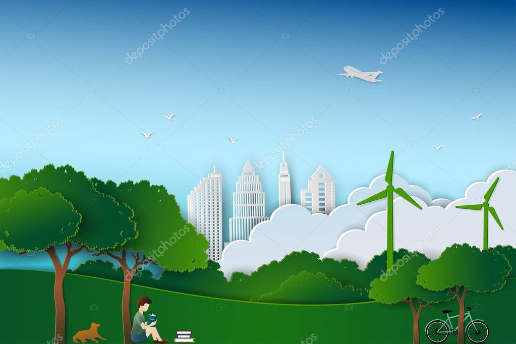 Ama la naturaleza con libros de lectura de niños bajo los árboles ...