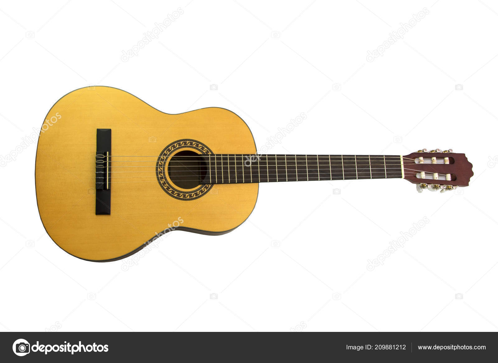 Front View Classical Acoustic Guitar Isolated White Background Stock ...