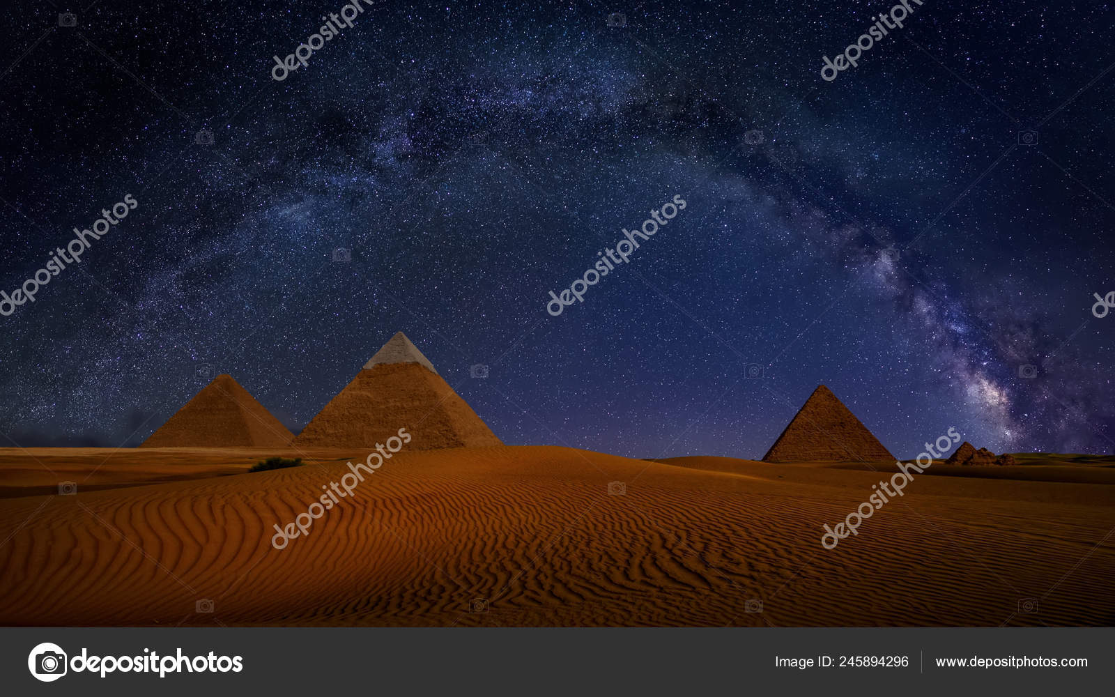 Ancient Pyramids Giza Night Stars Milky Way Galaxy Egypt ...
