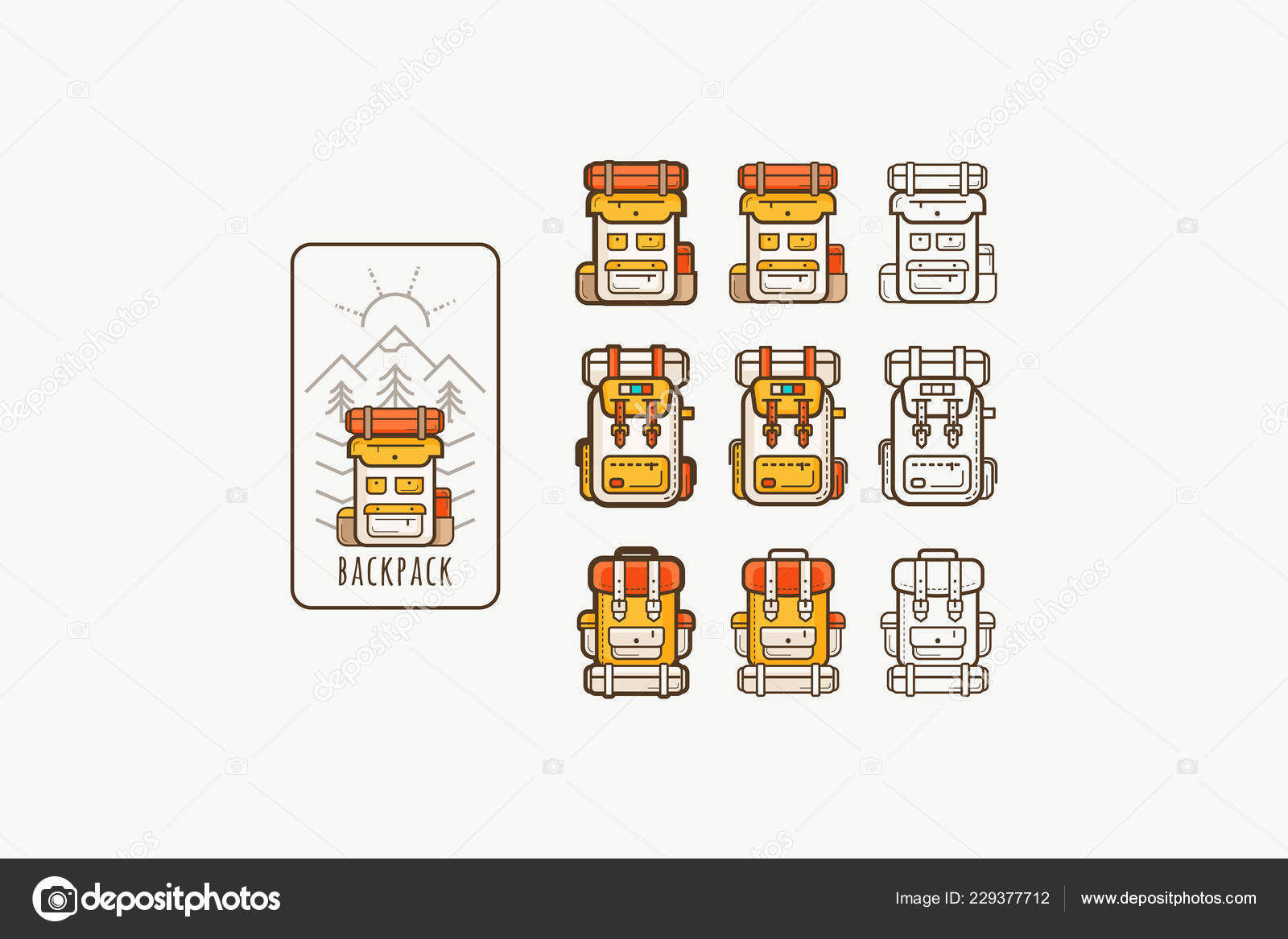 Set Travel Backpack Icons White Vector Illustration Stock Vector Image ...