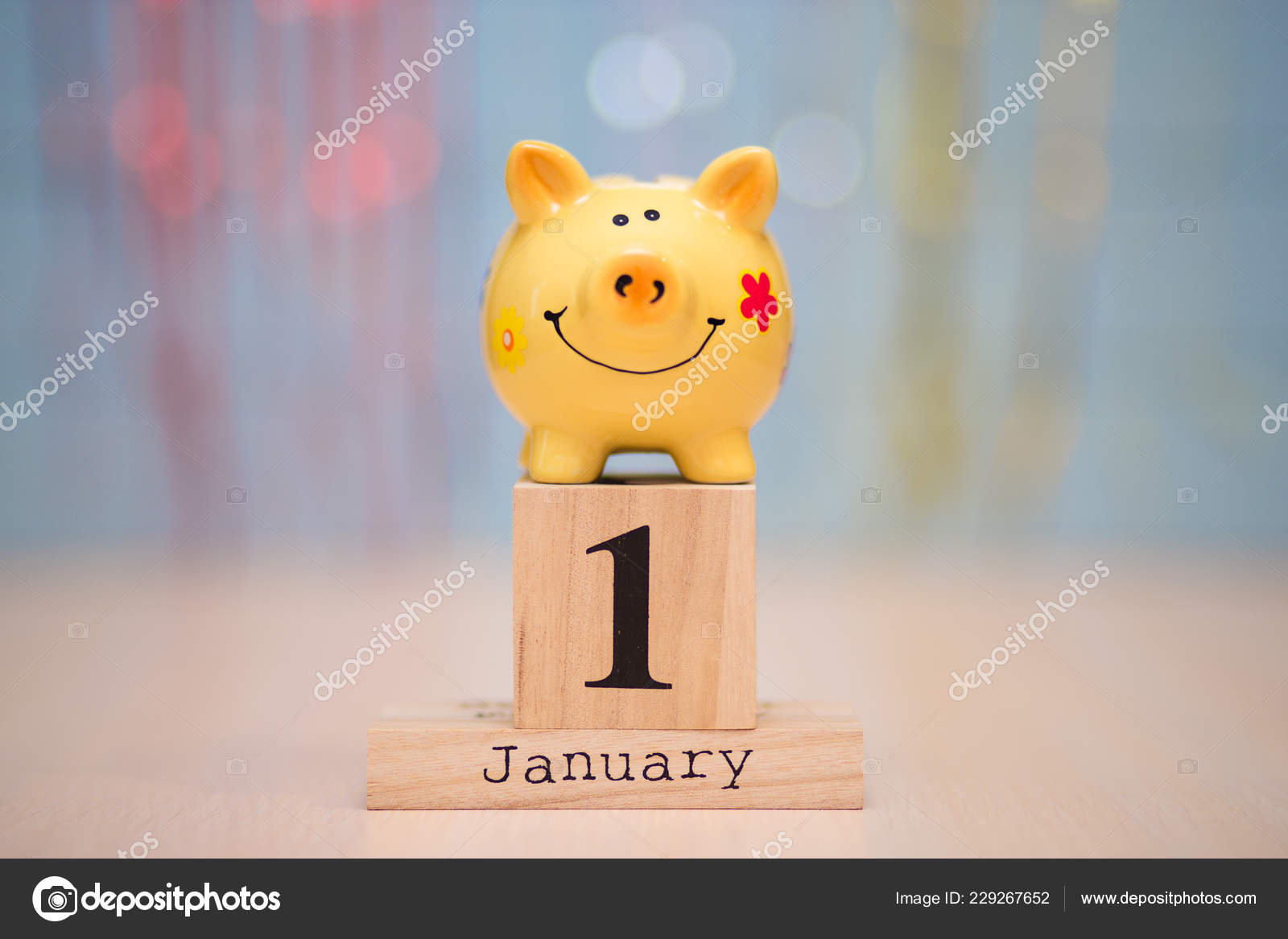 Calendar Date Financial Year Start 1St January Piggy Bank Blue Stock ...