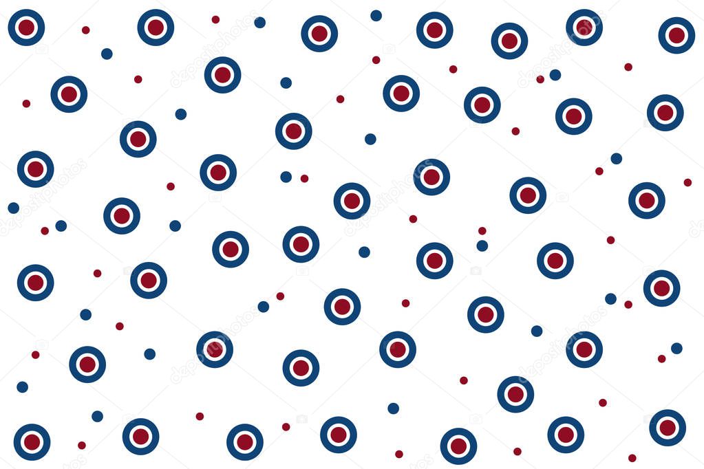 Patrón geométrico de círculos rojos y azules sobre un fondo blanco. 2022