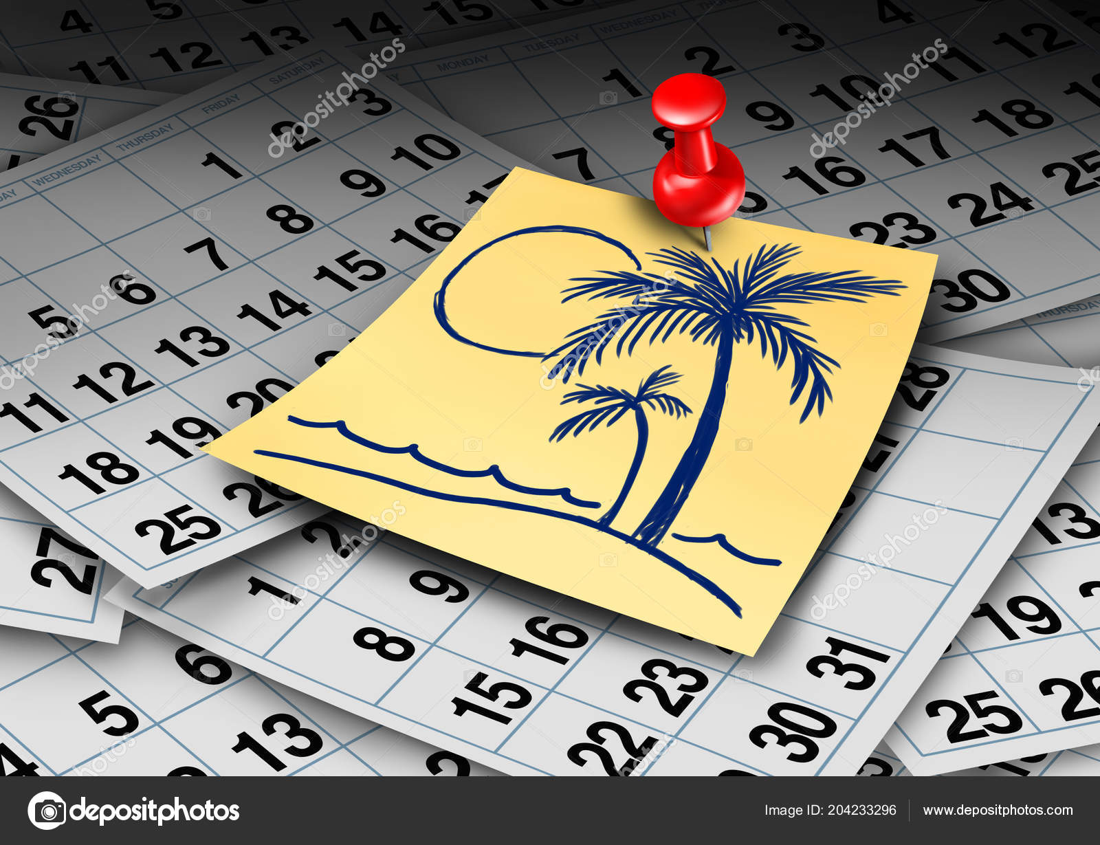 Vacation Time Calendar Beach Holiday Annual Leave Work Break Concept ...