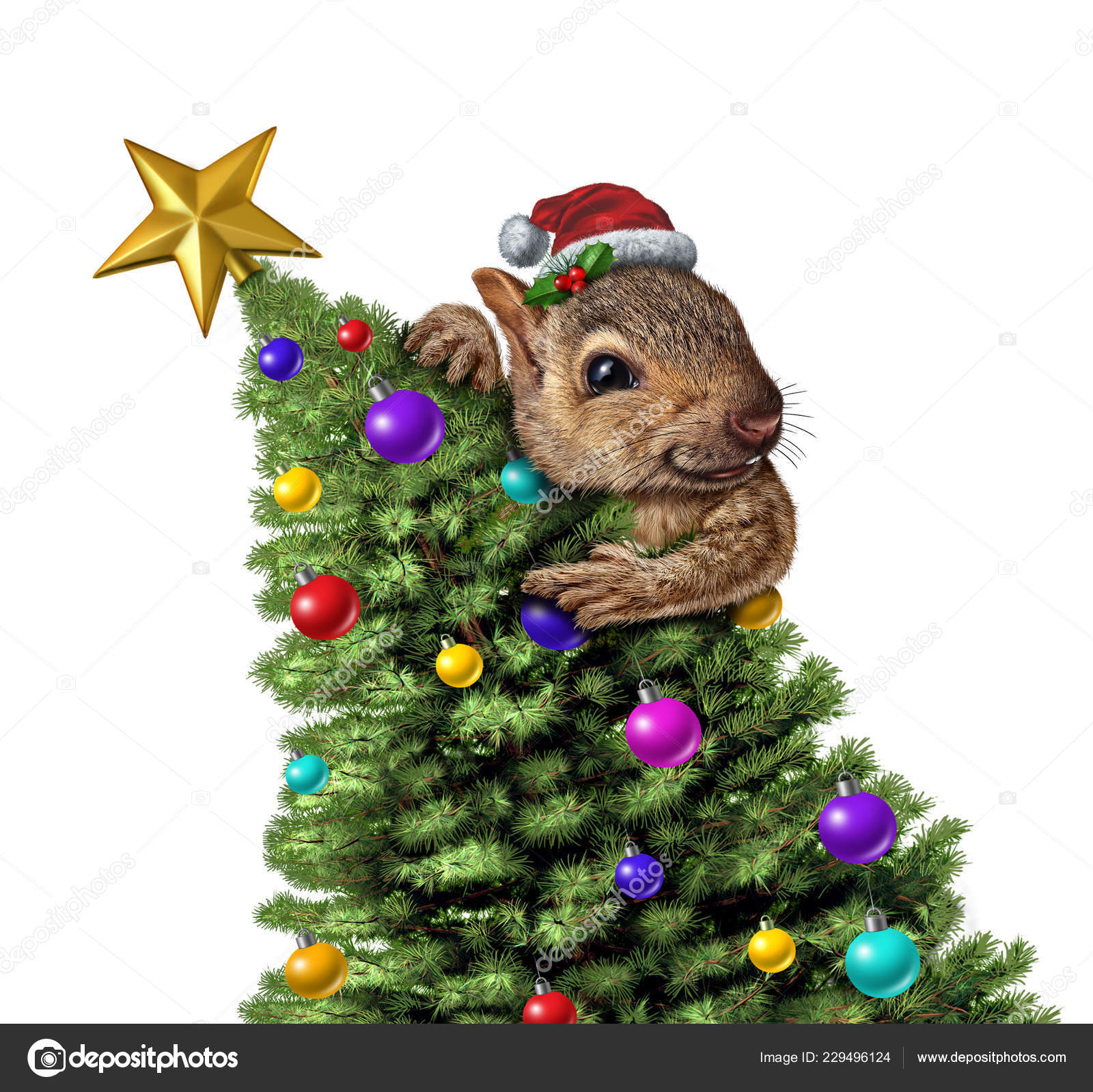 Funny Squirrel Decorating Christmas Tree Winter Holiday Greeting Icon ...