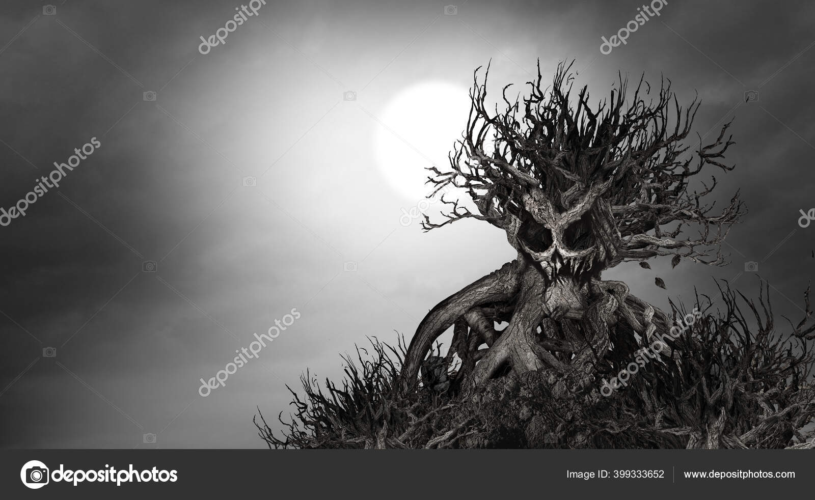 Scary Tree Background Halloween Haunted Creepy Plant Monster Skull ...