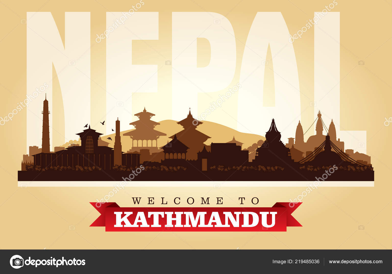 Kathmandu Nepal City Skyline Vector Silhouette Illustration Stock ...