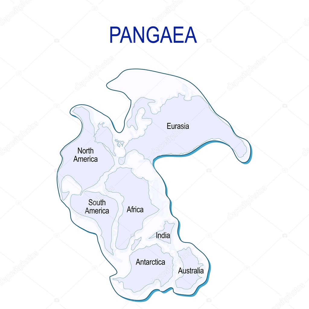 Mapa de Pangea con las fronteras continentales modernas. Deriva ...