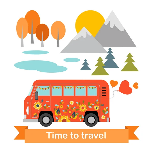 Mexican Bus Tour Cartoon Hippie Bus Landscape Background Funny Vector ...