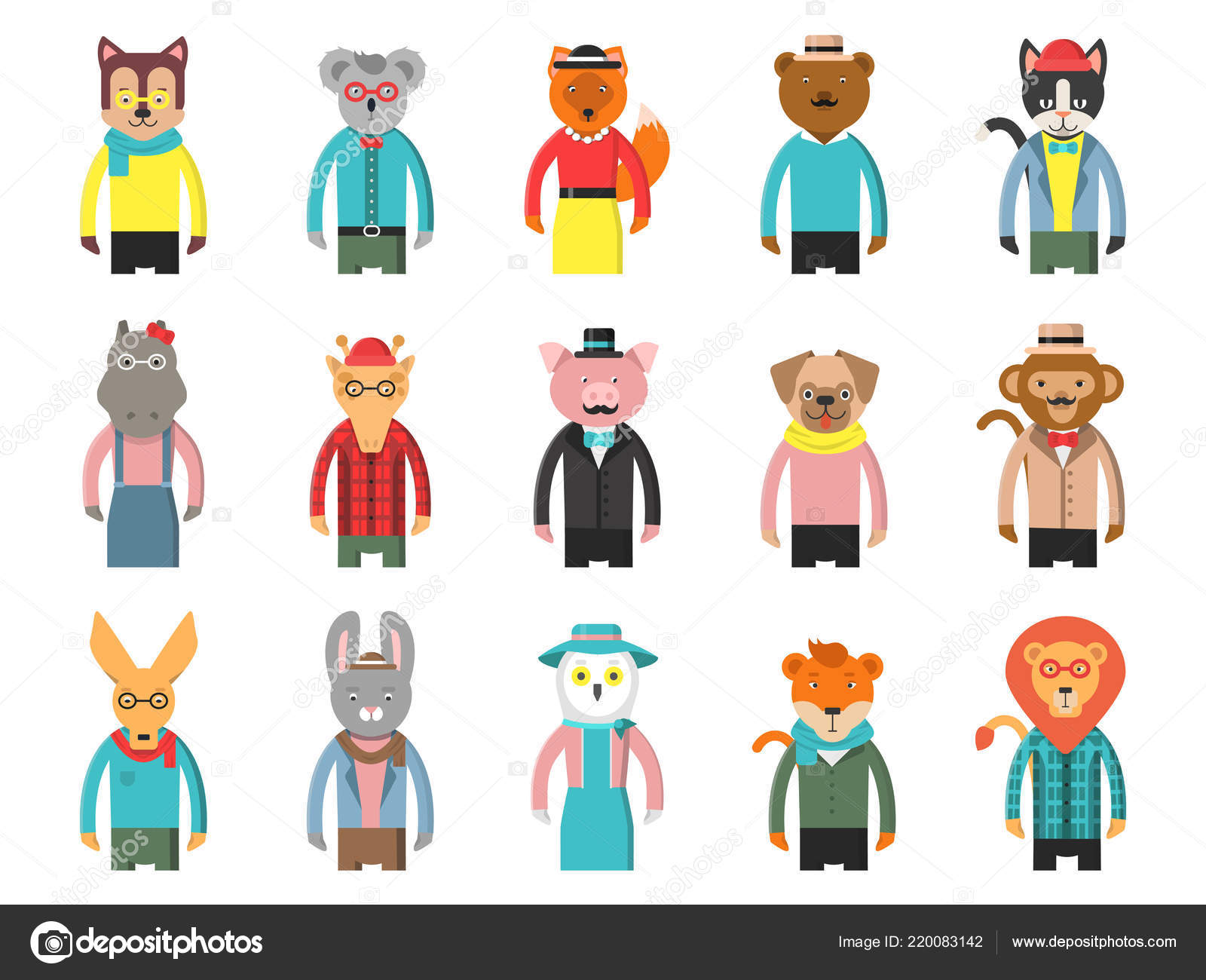 Giraffe front view cartoon | Zoo characters hipsters. Cartoon animals ...