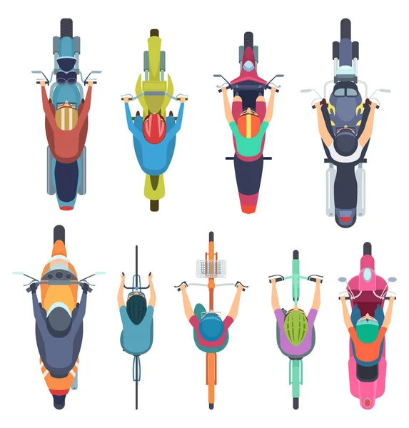 Bike top view. Cycling people motorcycles traffic motor bike on road ...