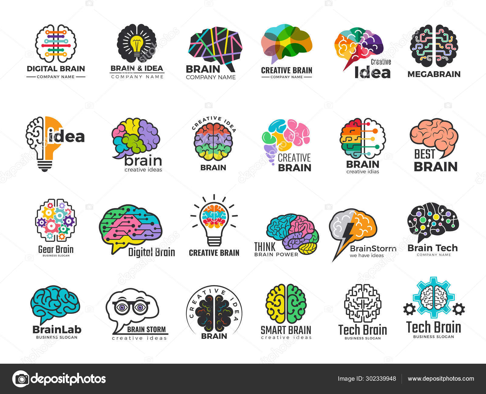 Brain logo. Genius and technology smart mind business concept identity ...