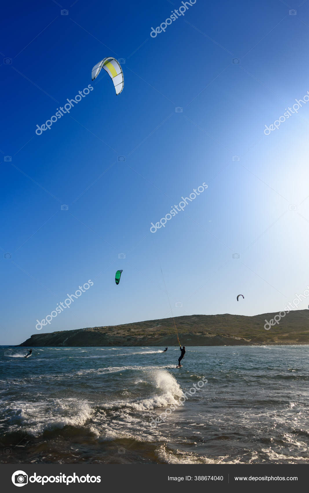 Prasonisi Beach Kitesurfers Surfing Waves Rhodes Greece Stock Photo by ...