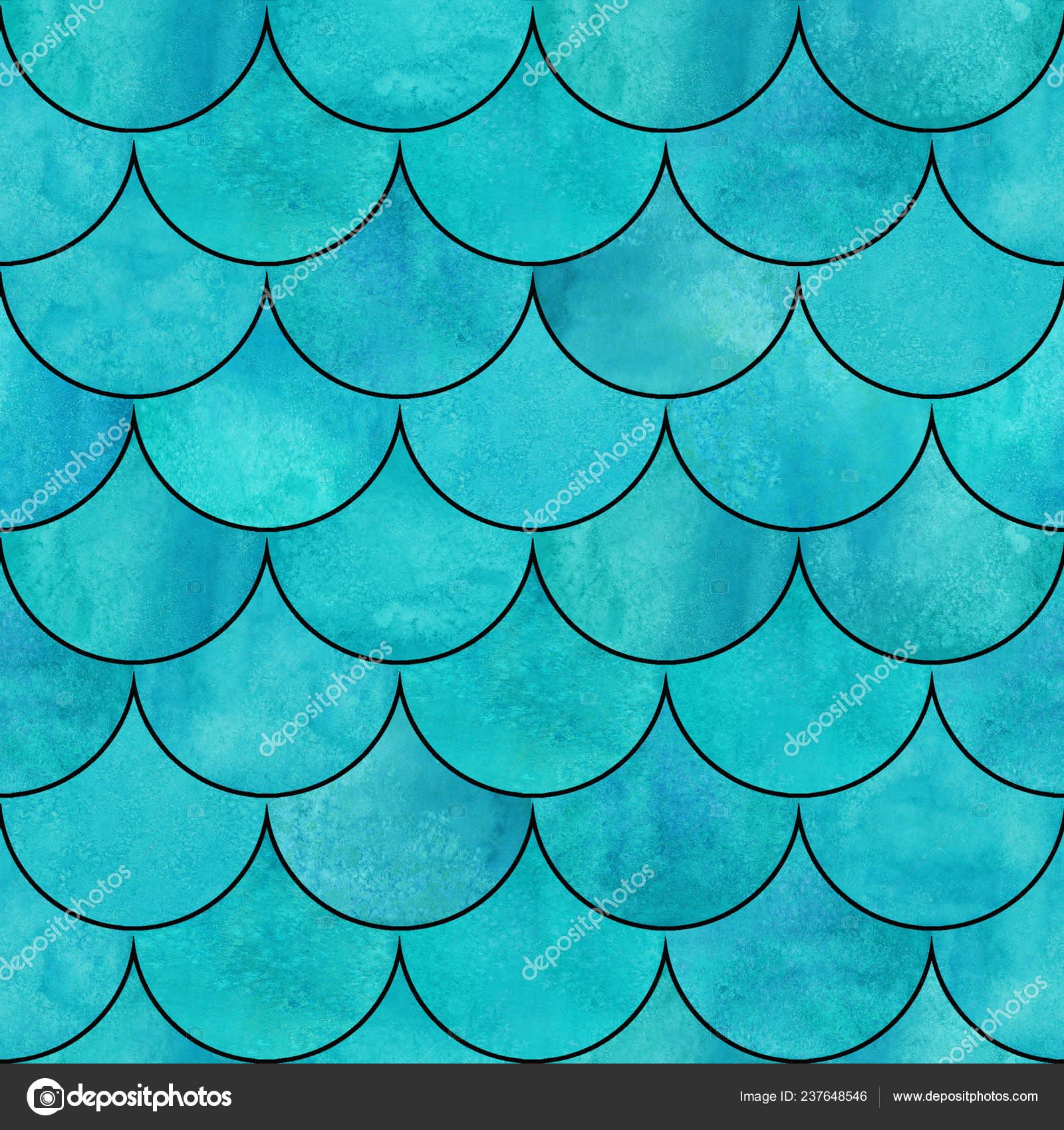 Mermaid Fish Scale Wave Japanese Magic Seamless Pattern Watercolor Hand ...