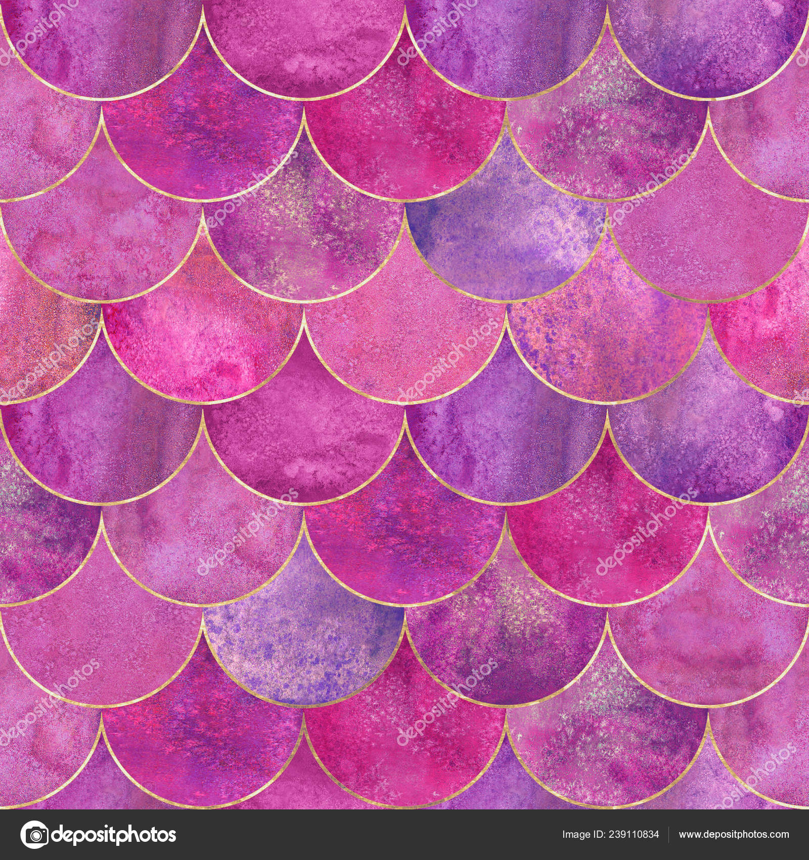 Mermaid Fish Scale Wave Japanese Luxury Colorful Seamless Pattern ...