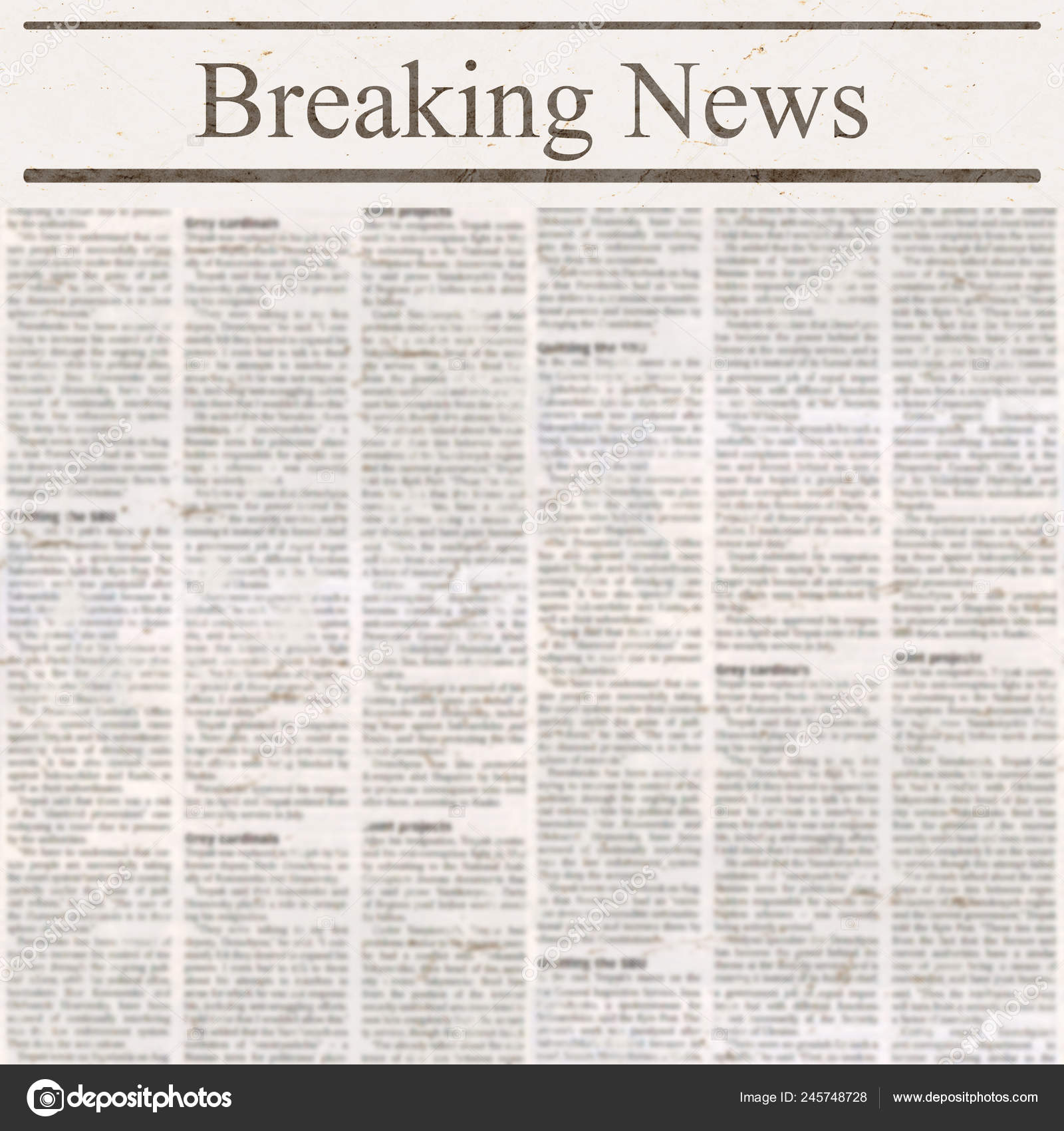 Newspaper Headline Breaking News Old Unreadable Text Vintage Grunge ...