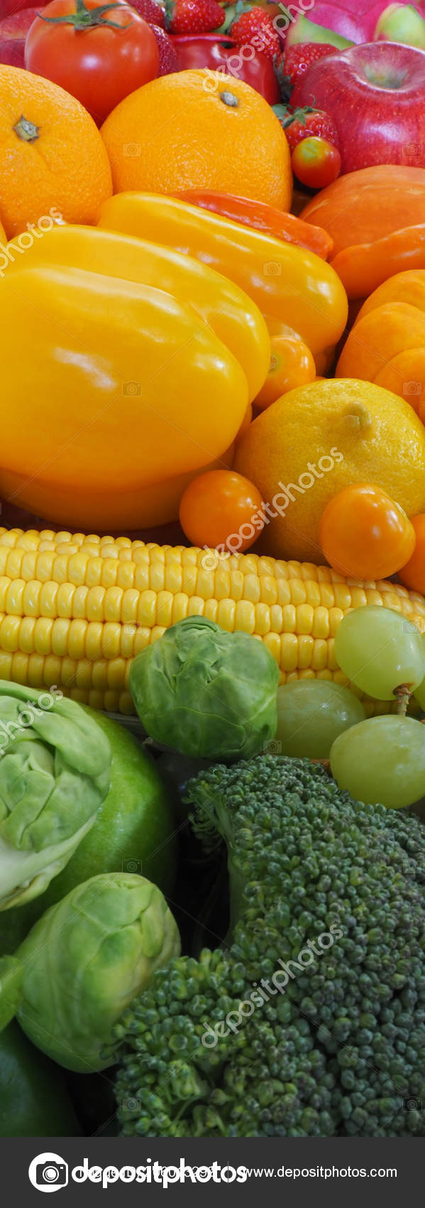Colorful Fresh Fruits Vegetables Background Healthy Eating Concept ...