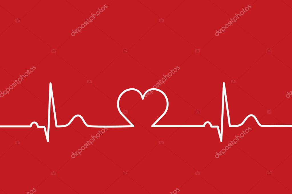 Latido del corazón con el corazón en el medio. Electrocardiograma ...