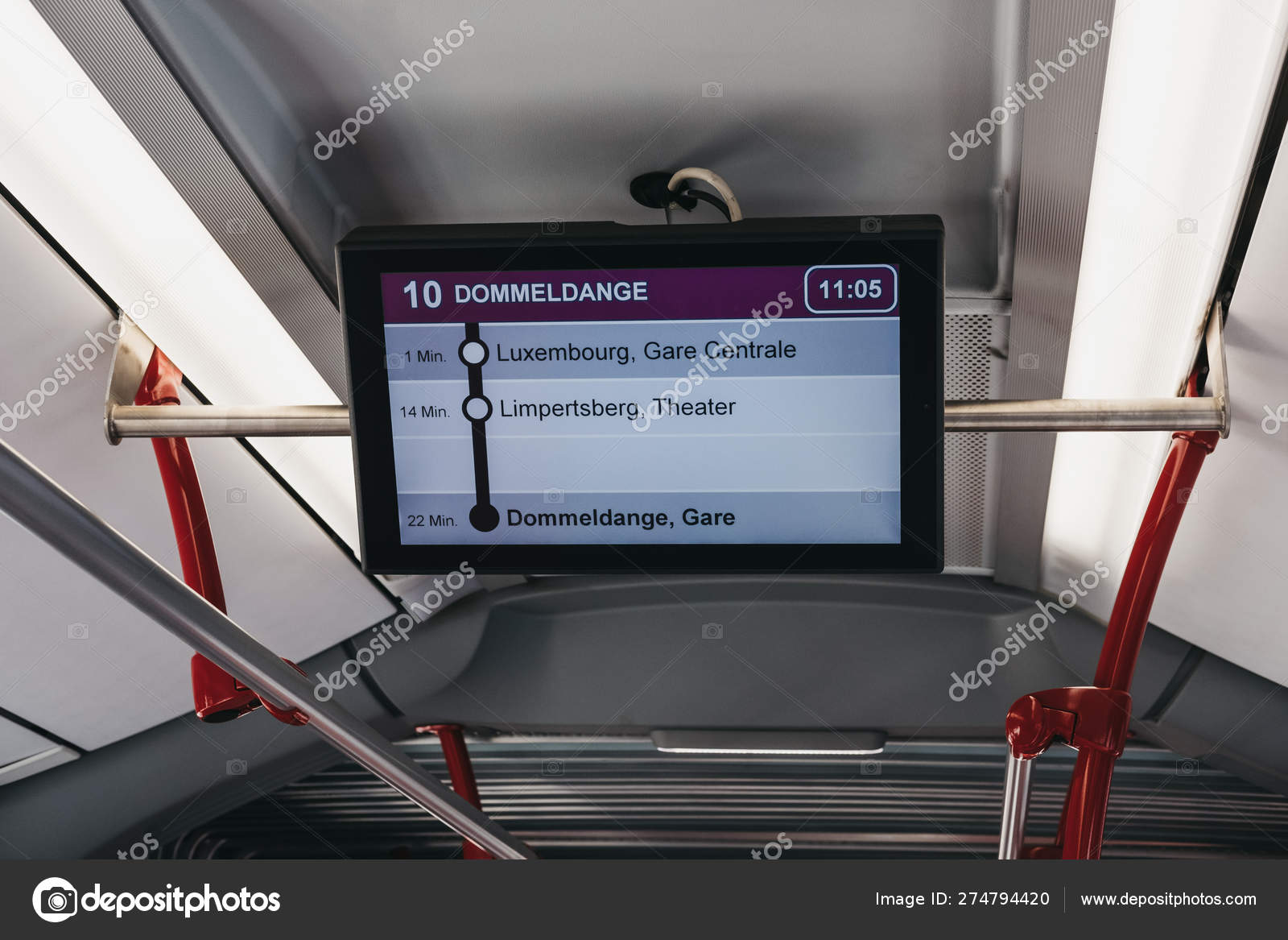 Digital route screen on a bus in Luxembourg City, Luxembourg. – Stock ...