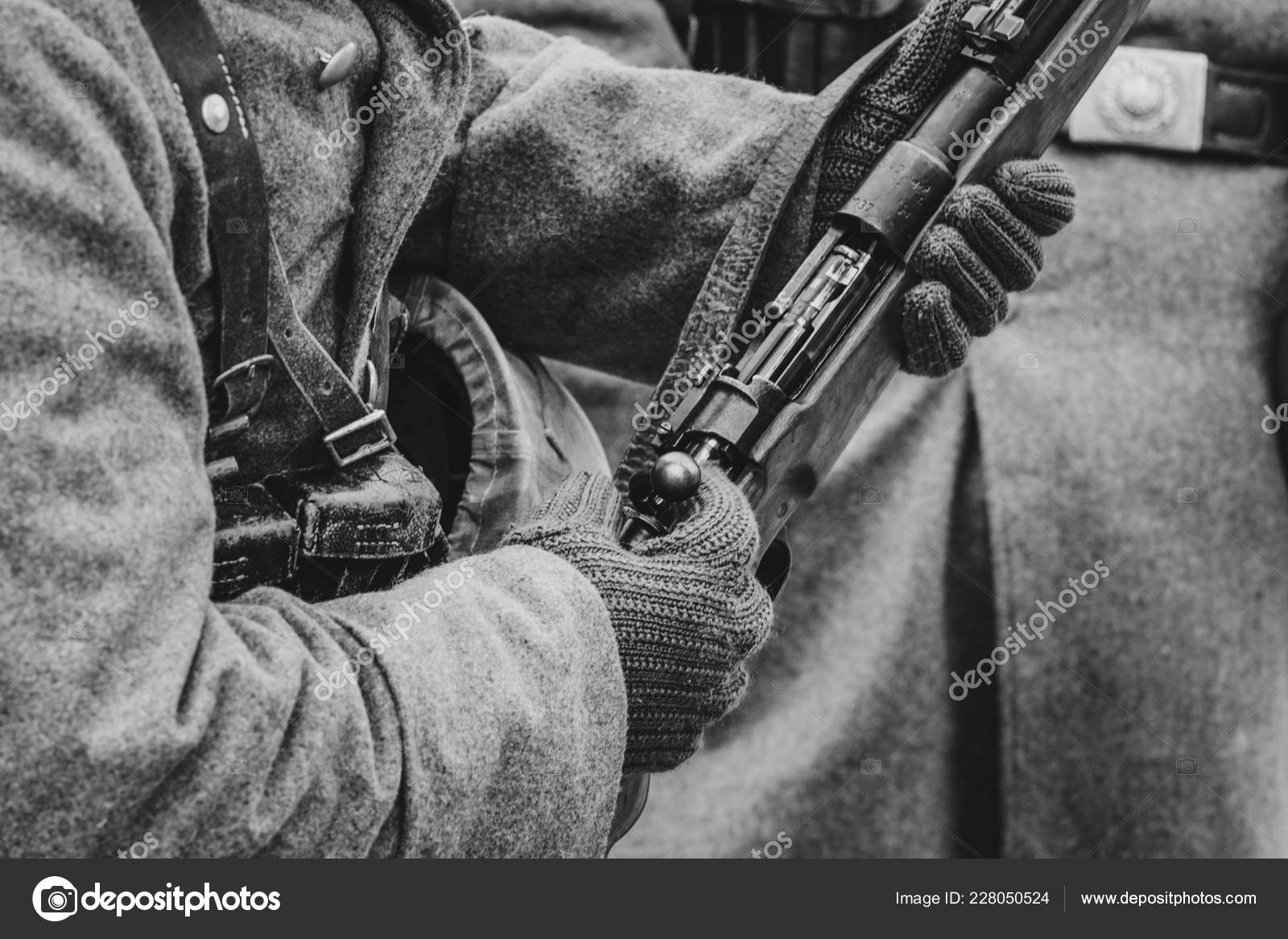 Mauser rifle in the hands of a German soldier. World War II Stock Photo ...