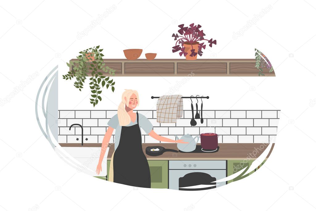 Mamá mujer cocinando en la cocina preparándose para la ilustración de ...