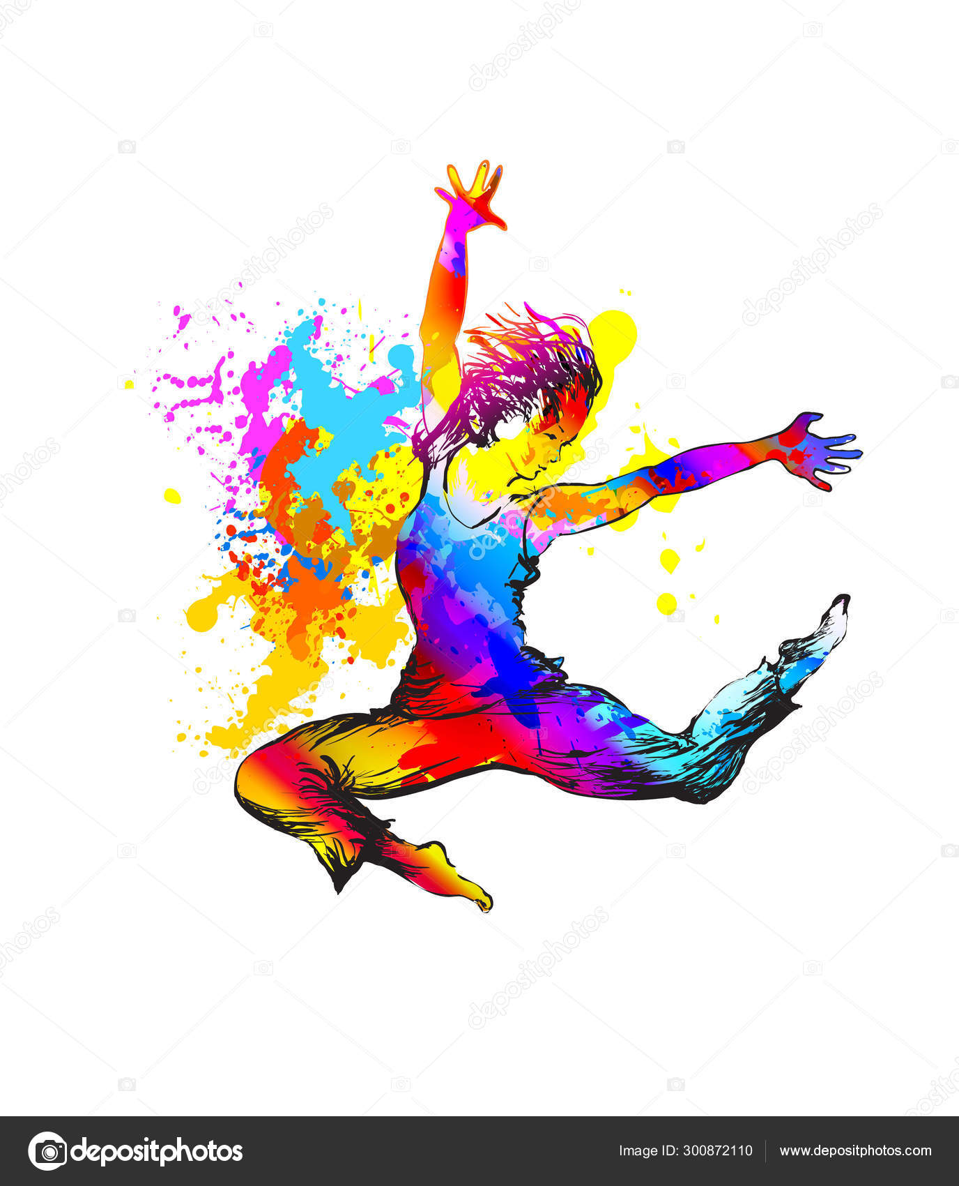 Dancing Girl Color Splashes White Background Vector Illustration Stock ...